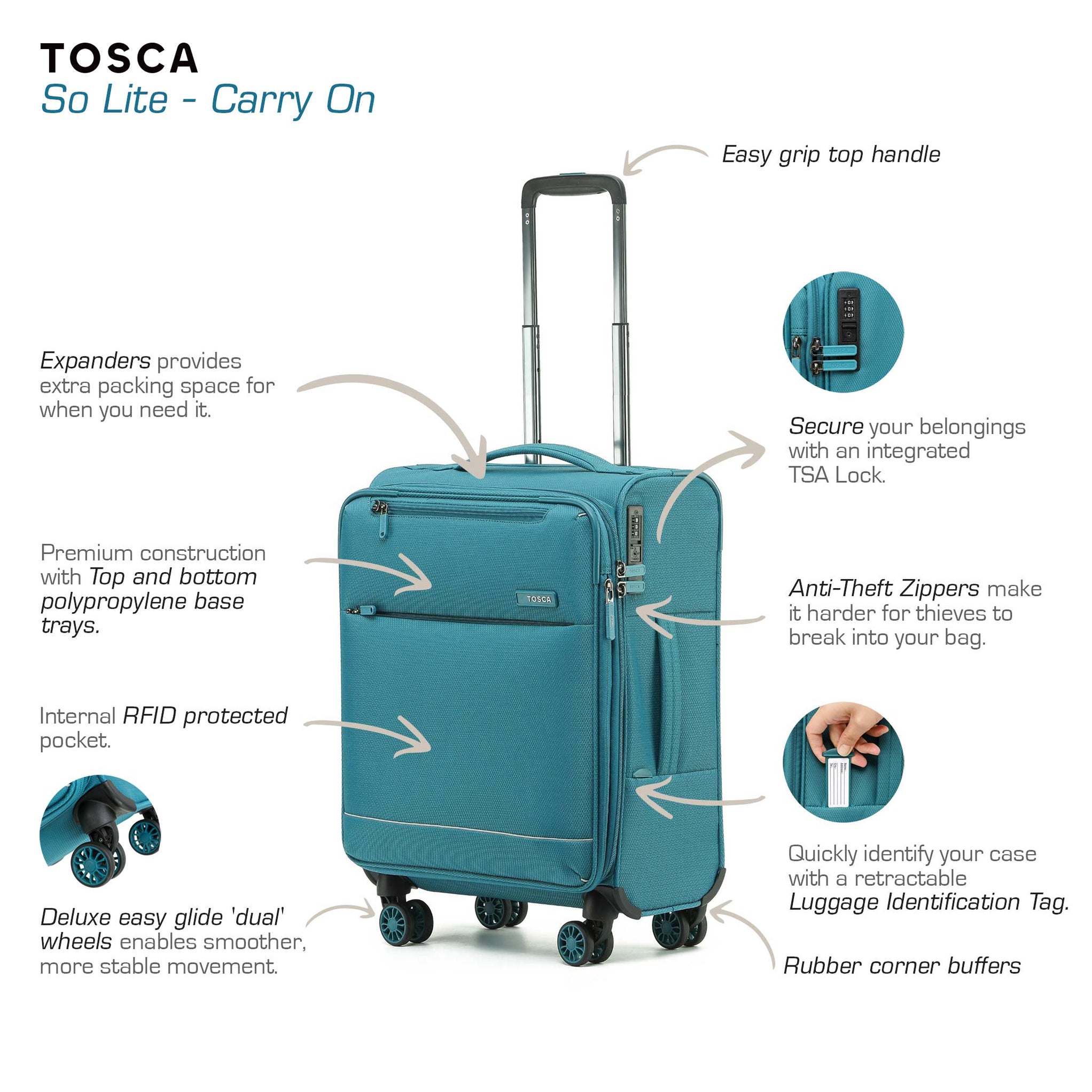 So Lite 54cm Small Carry-On Expandable Soft Teal Suitcase
