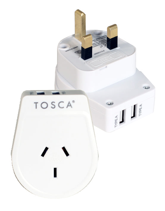 Travel Adapter 2.4A Fast Charge with 2 USB Type-A Ports - UK & Hong Kong